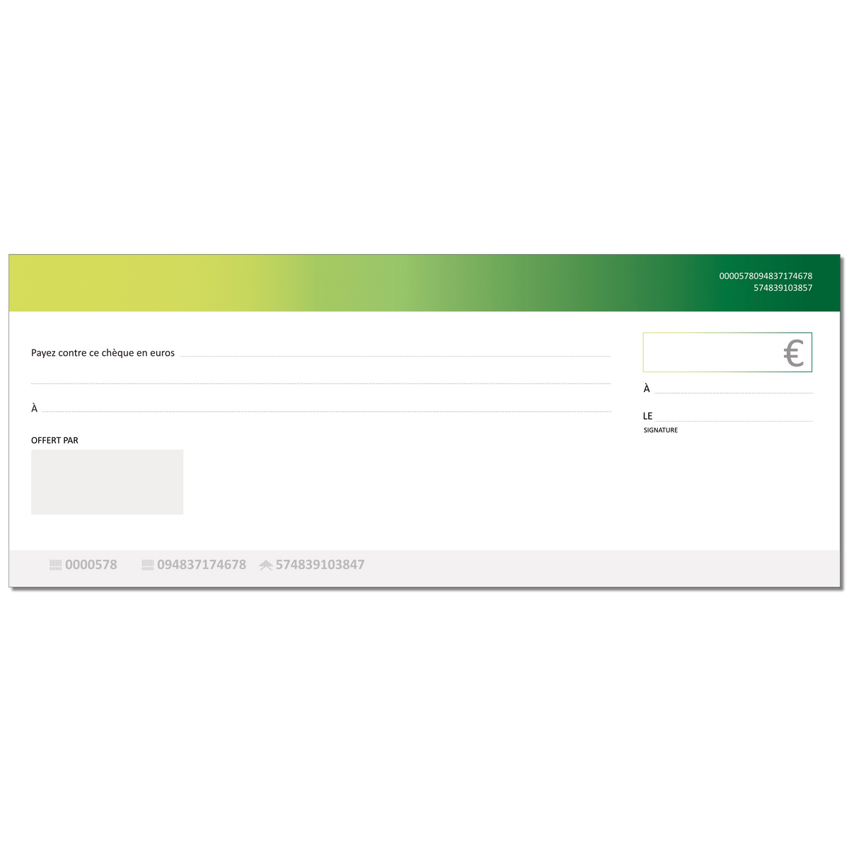 Chèque factice géant effaçable personnalisé modèle moderne vert — Bien ...
