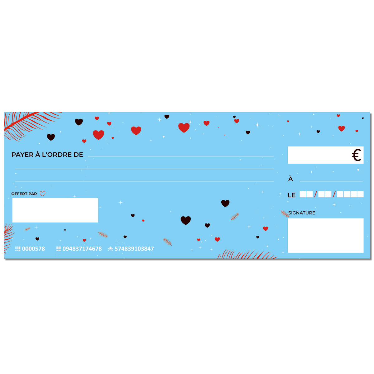 faux chèque de banque à imprimer modèle wedding et Saint Valentin Bleu ...