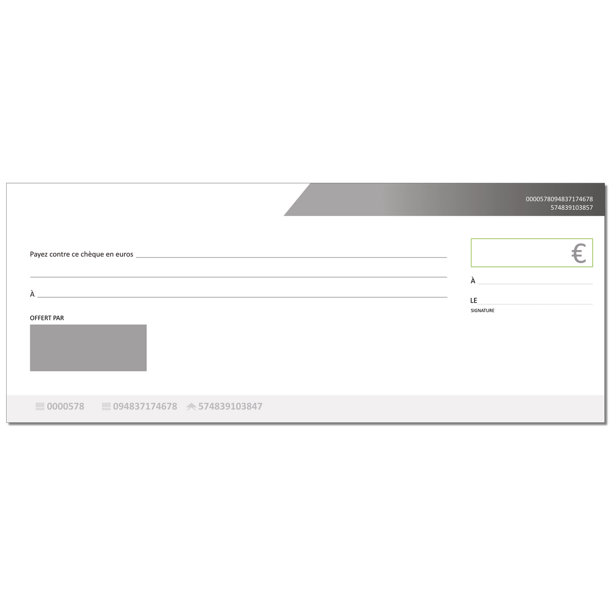 Chèque factice grand format effaçable personnalisé modèle bandeau arge ...