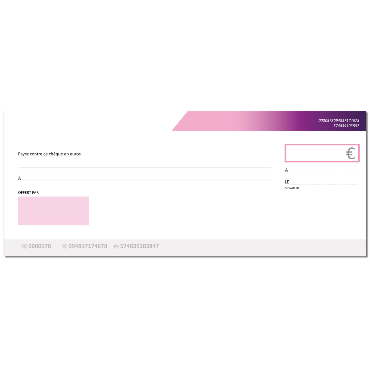 Chèque factice géant effaçable personnalisé modèle bandeau violet ...