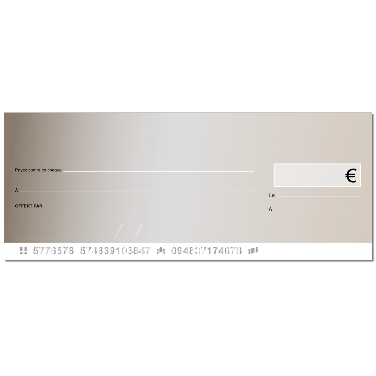 Chèque factice géant effaçable personnalisé modèle neutre argent intég ...