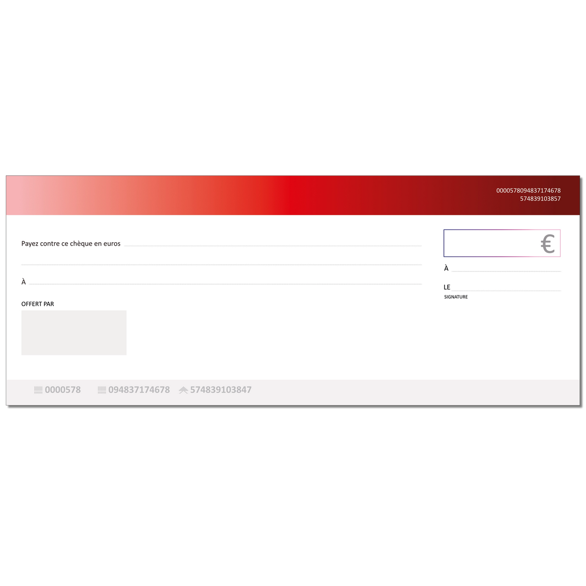 Chèque factice géant effaçable personnalisé modèle moderne rouge pompi ...