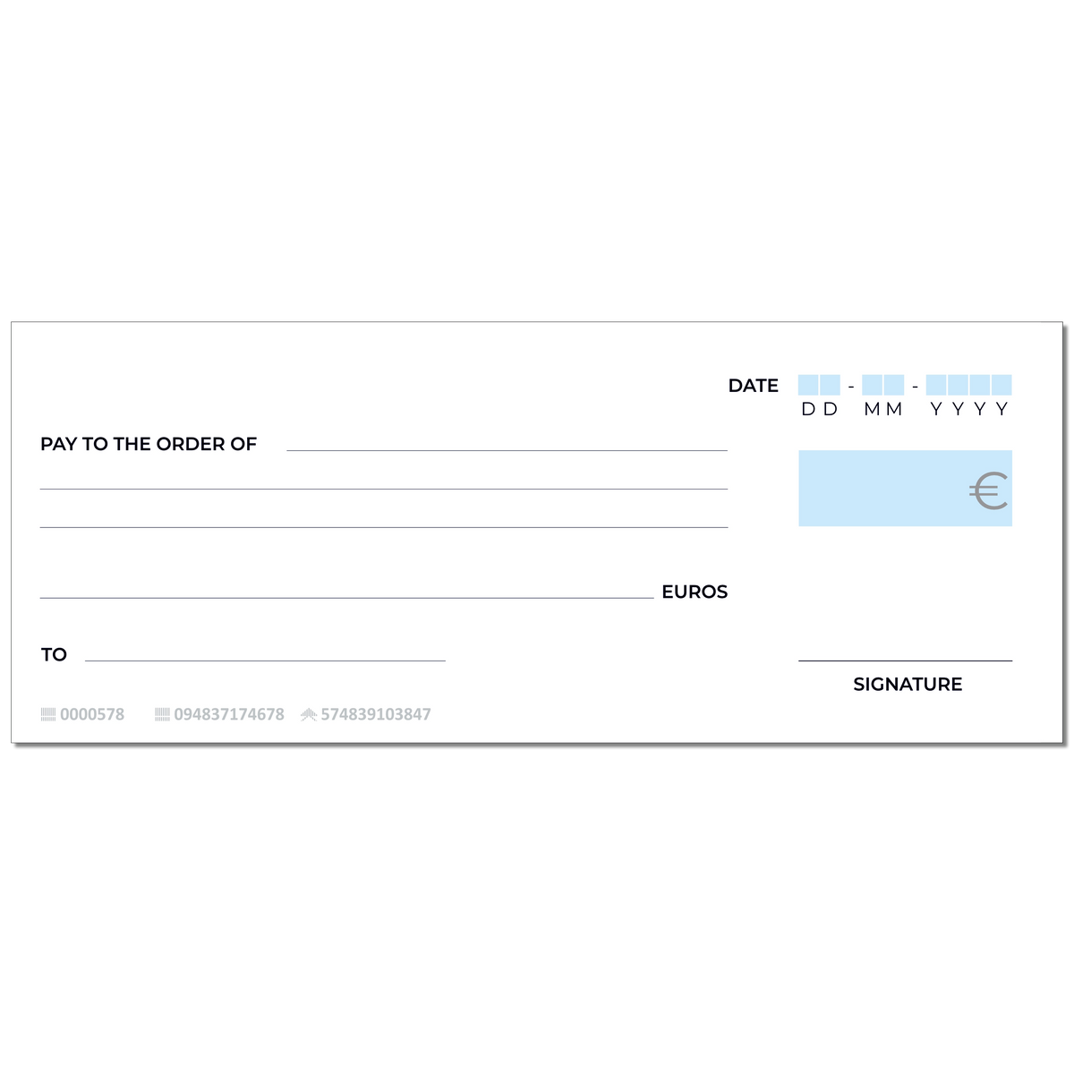 Grand faux chèque de banque à imprimer modèle anglais bleu — Bien-stocker