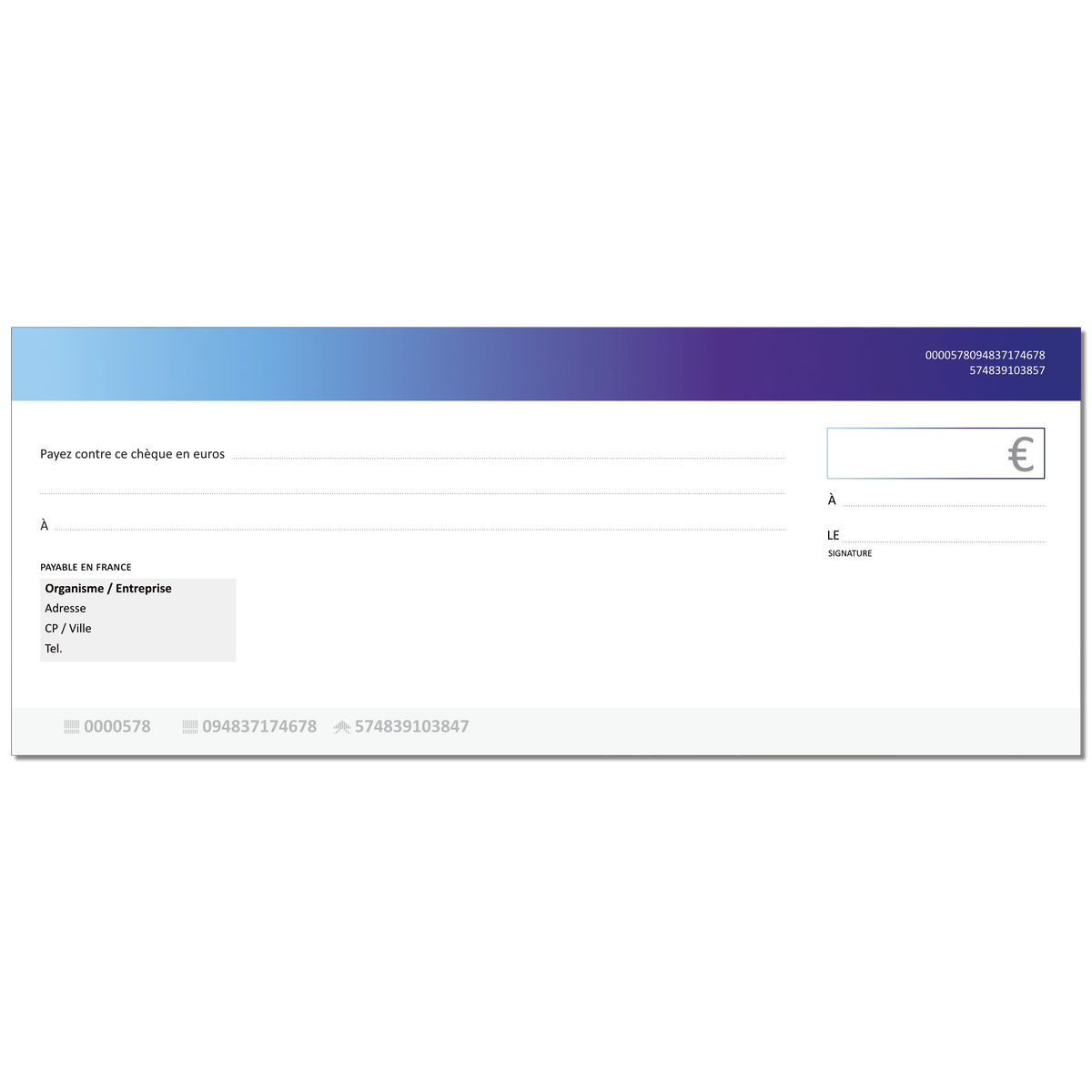 Chèque factice géant effaçable personnalisé modèle moderne bleu — Bien ...