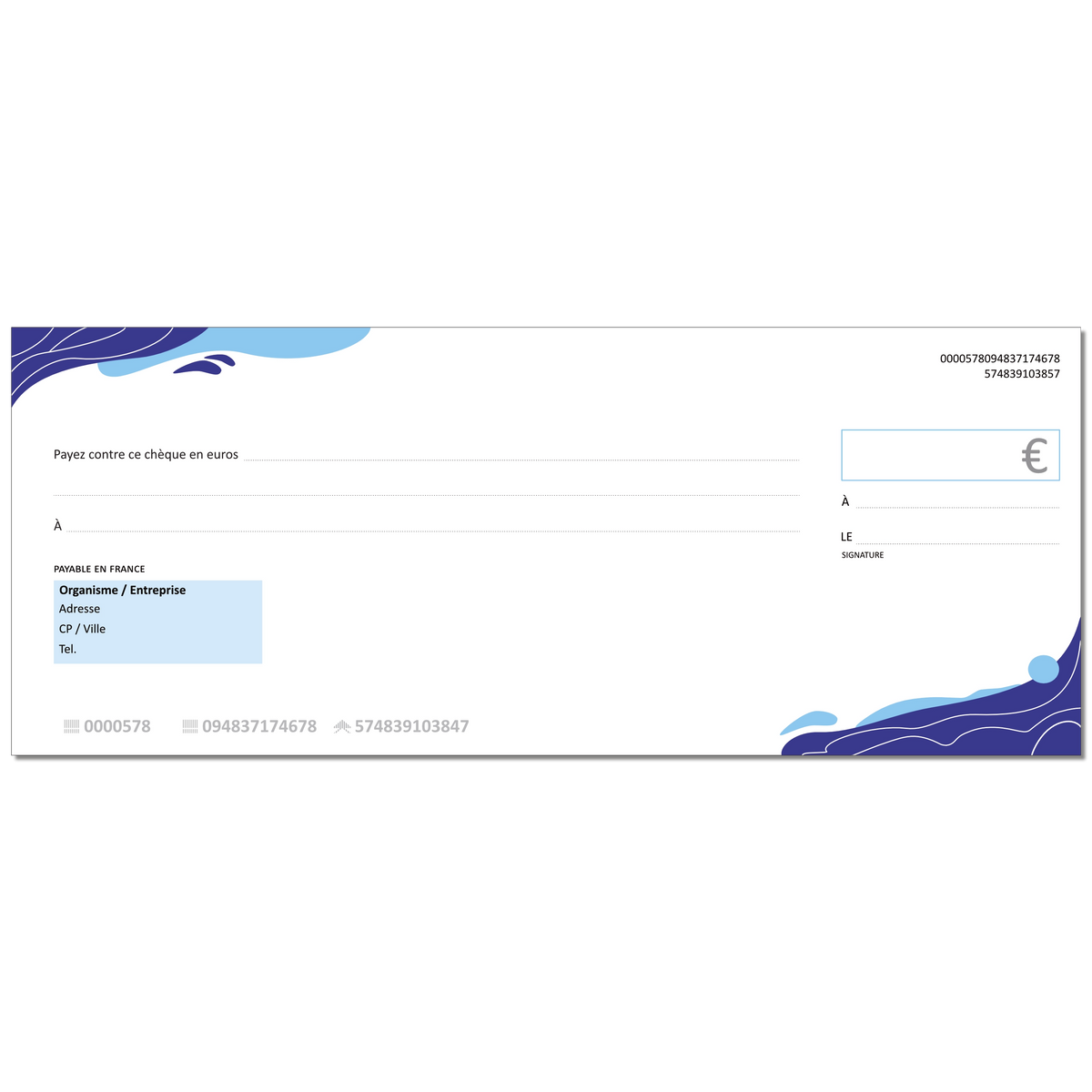 Chèque factice géant effaçable personnalisé modèle vague bleu — Bien ...