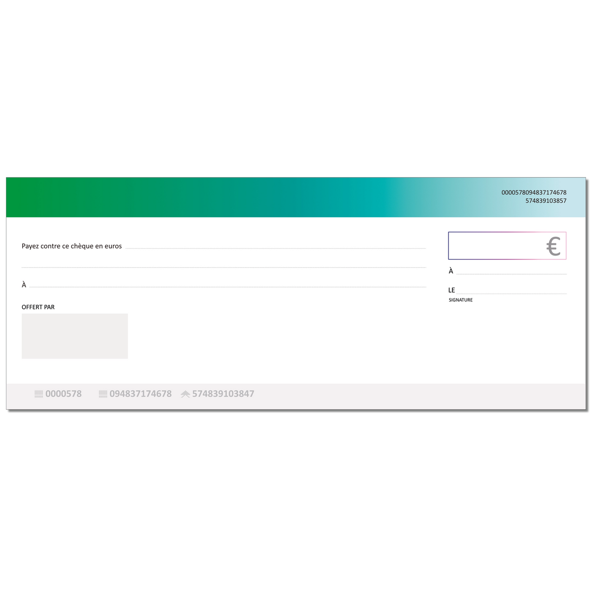 Chèque factice géant effaçable personnalisé modèle moderne vert boutei ...