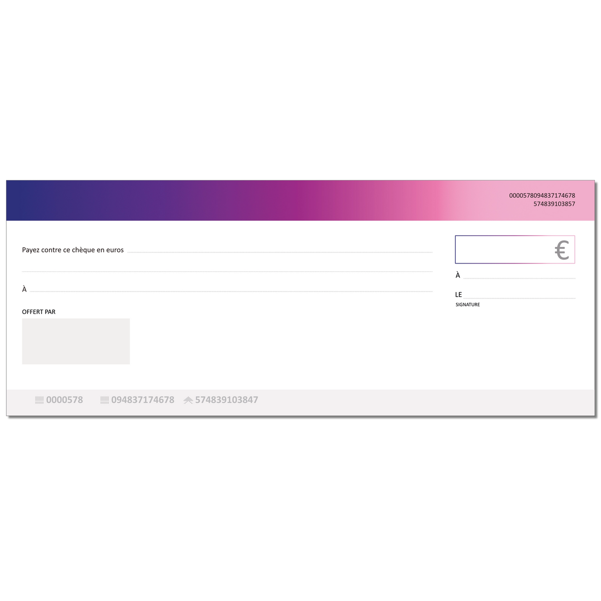 Chèque factice géant effaçable personnalisé modèle moderne mauve viole ...