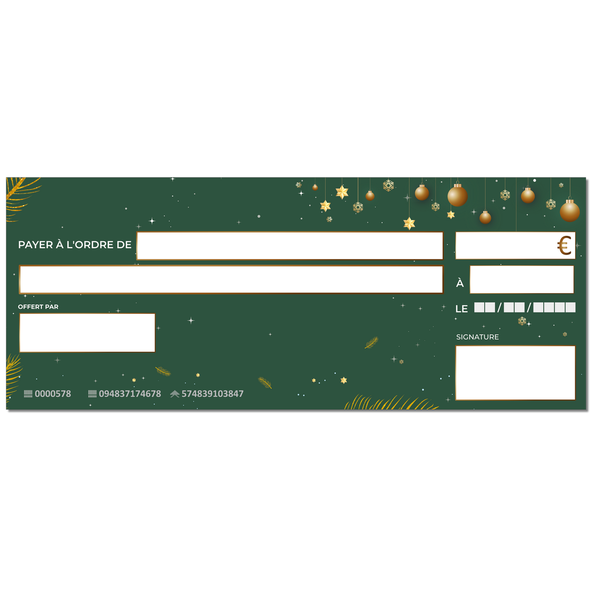 Chèque factice géant effaçable personnalisé modèle noël vert sapin ...