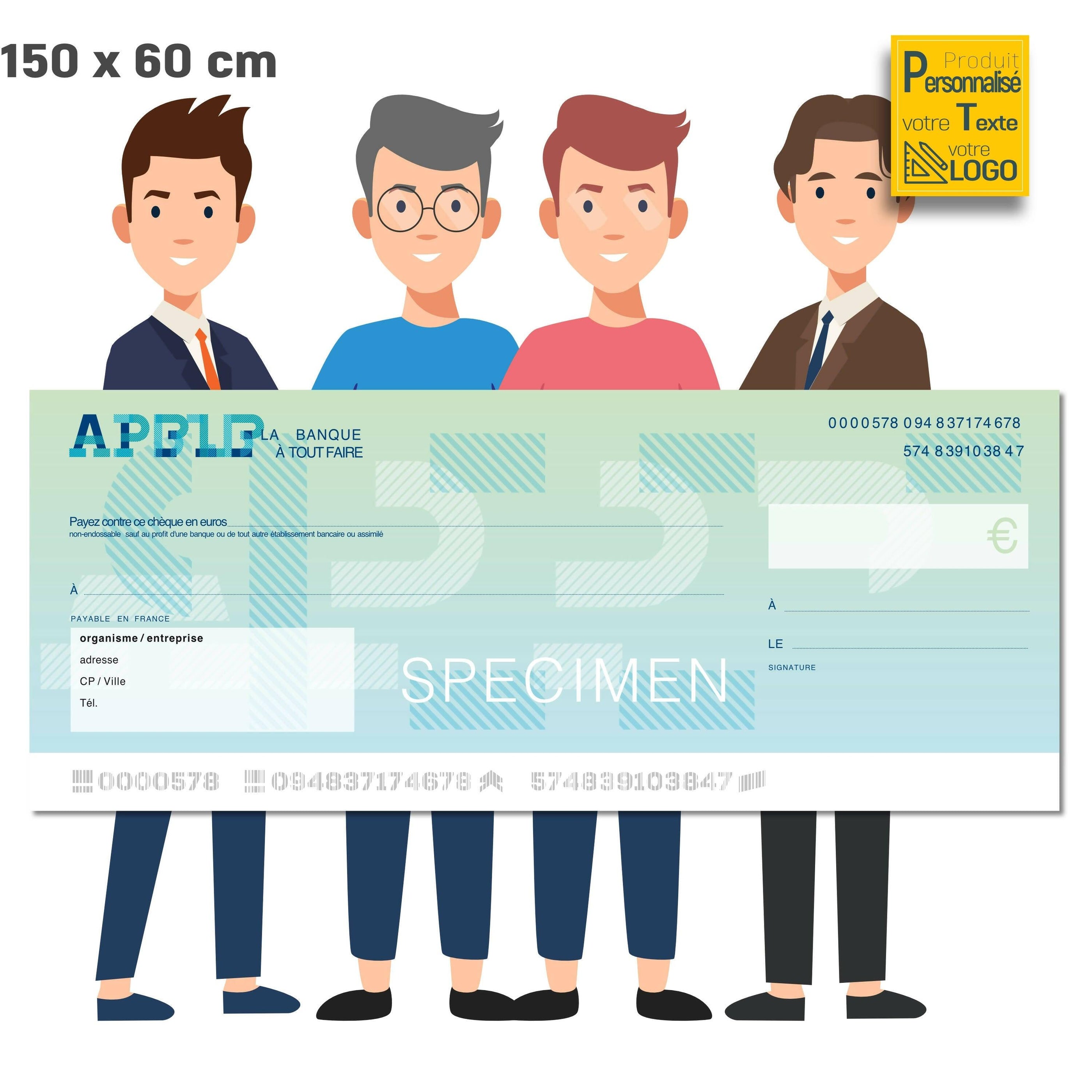 Chèque factice géant effaçable personnalisé modèle vert — Bien-stocker