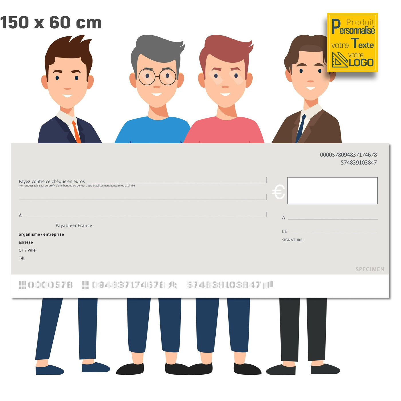 Chèque factice géant effaçable personnalisé modèle simple — Bien-stocker