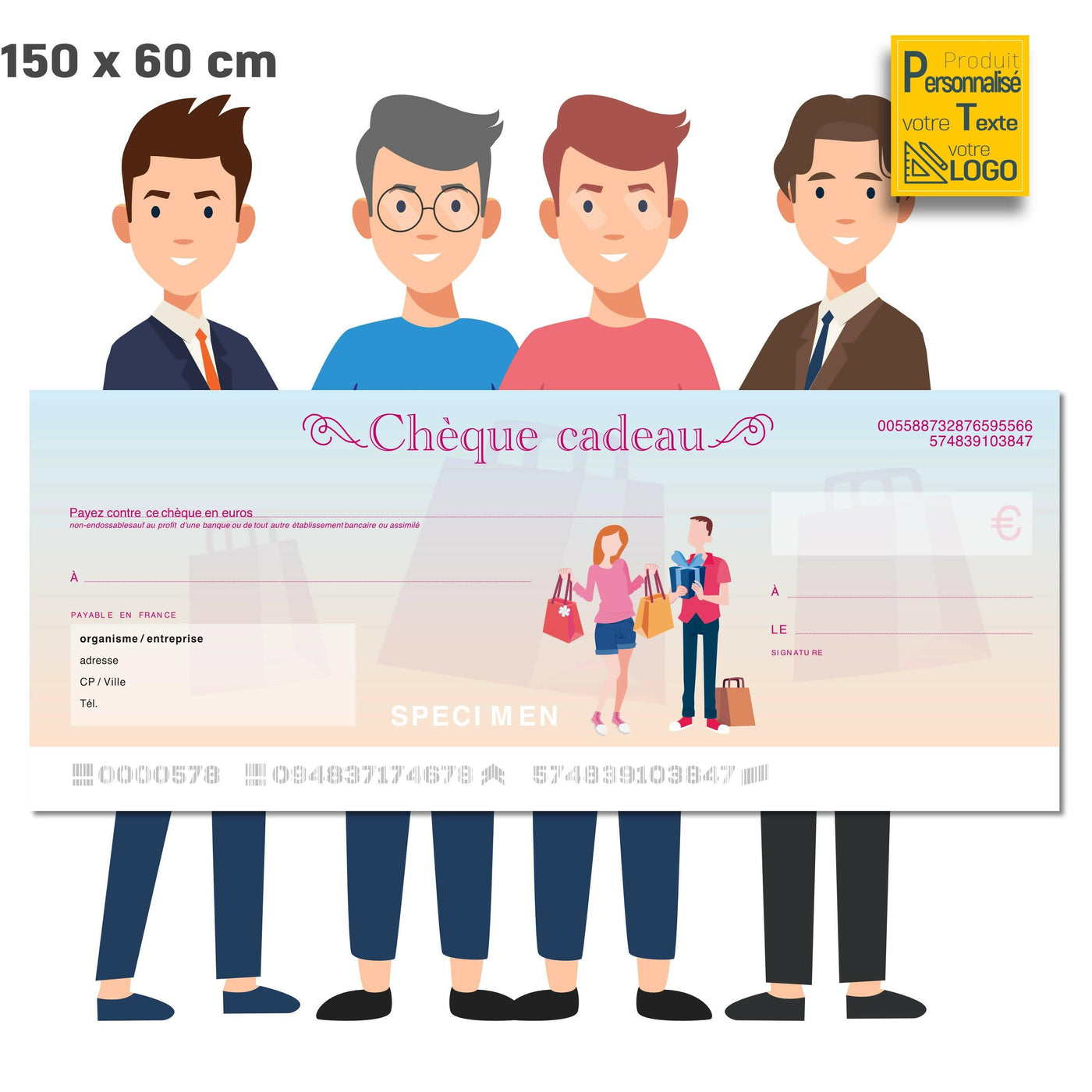 Chèque factice géant effaçable personnalisé modèle shopping — Bien-stocker